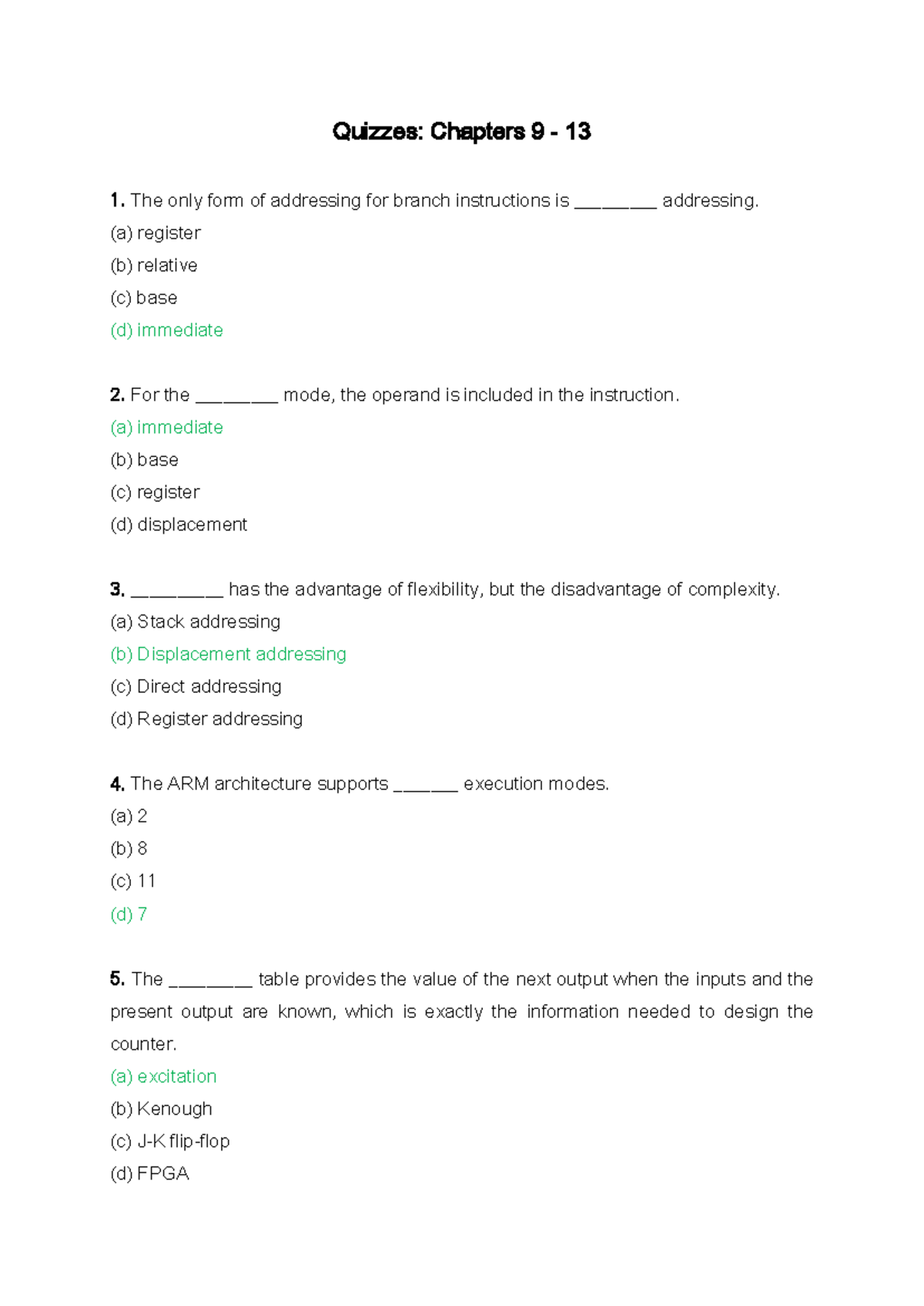 Quizzes - ARM Architecture: Chapters 9 to 13 Key Concepts - Studocu