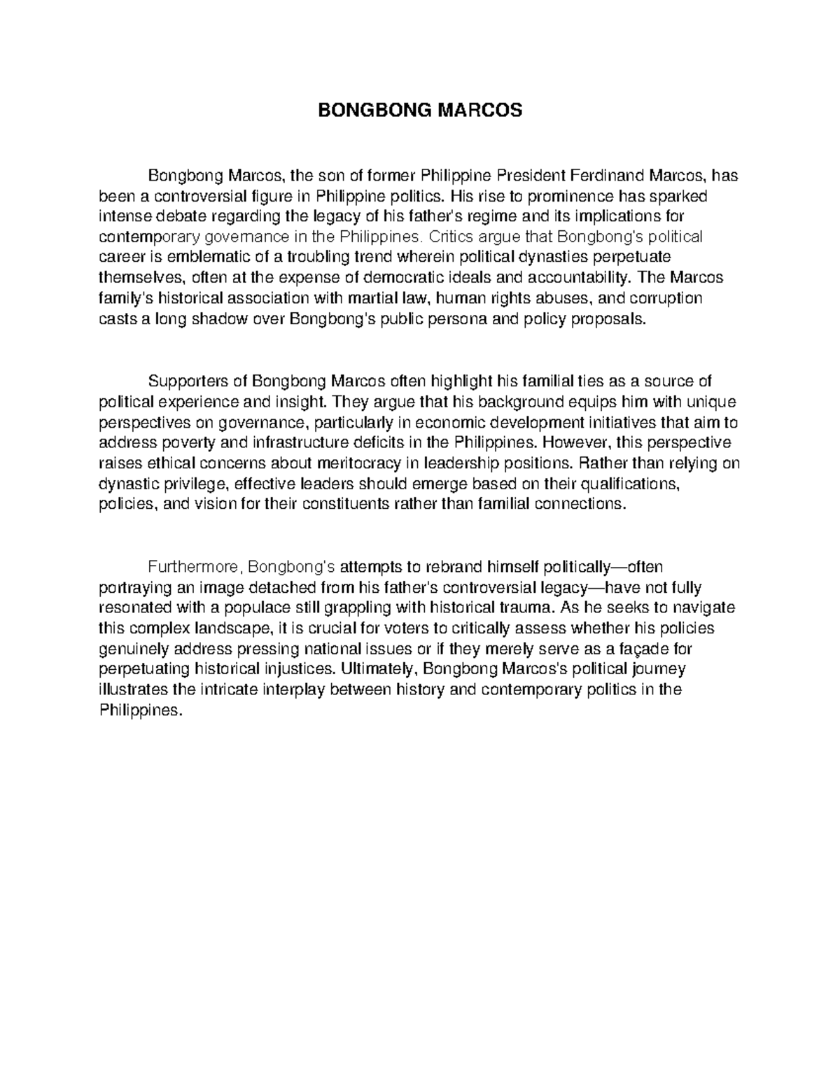 Bongbong Marcos: Legacy, Politics, and Governance in the Philippines ...