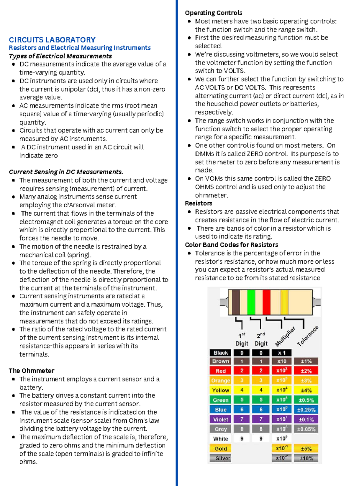 CIRCUITS LABORATORY: Resistors & Electrical Measurement Techniques ...