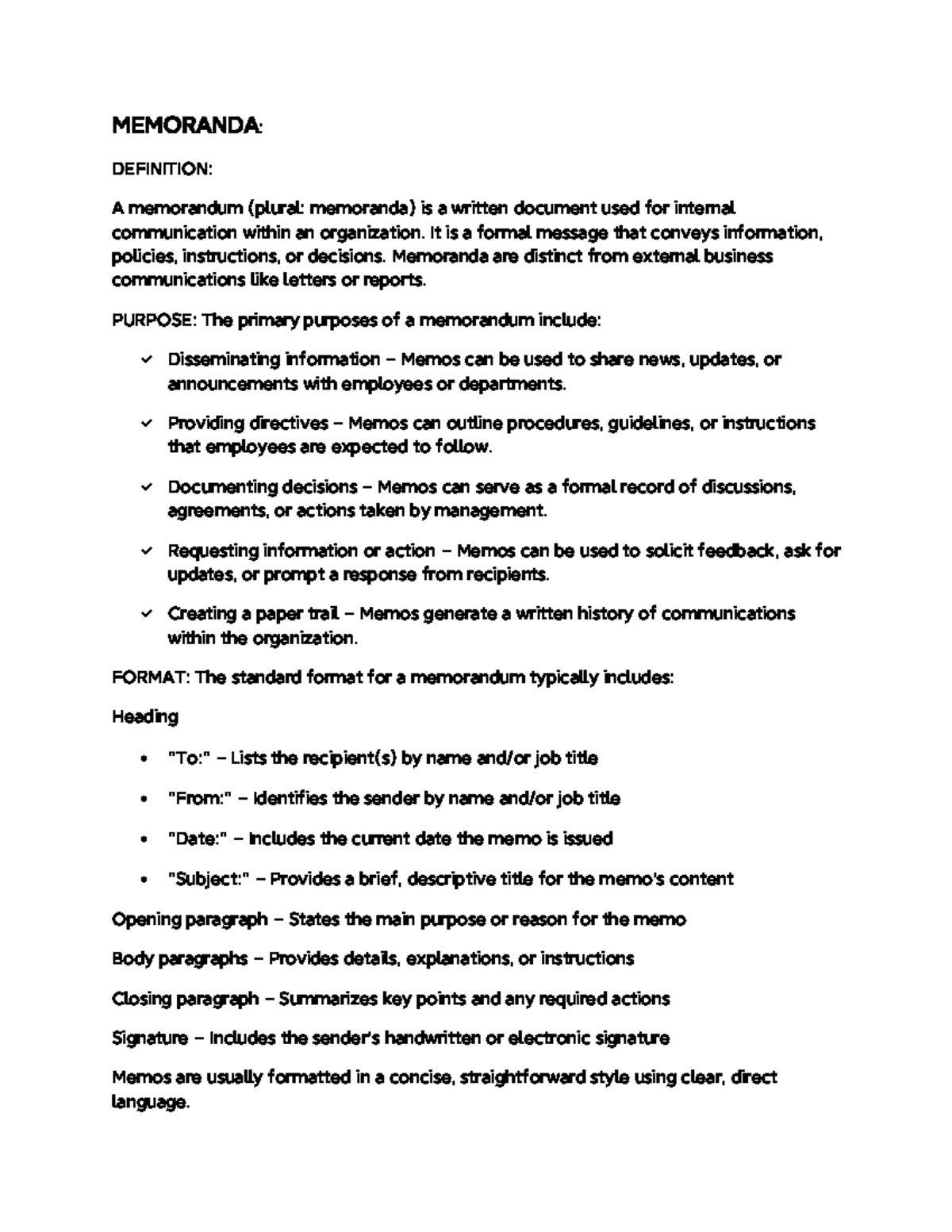Memorandum Basics: Definition, Purpose, Format & Example Guide - Studocu