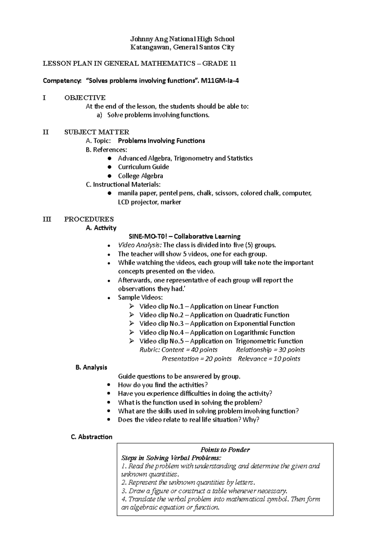 M11GM-Ia-4 - Math - Johnny Ang National High School Katangawan, General ... M11GM-Ia-4 - Math - Johnny Ang National High School Katangawan, General ...
