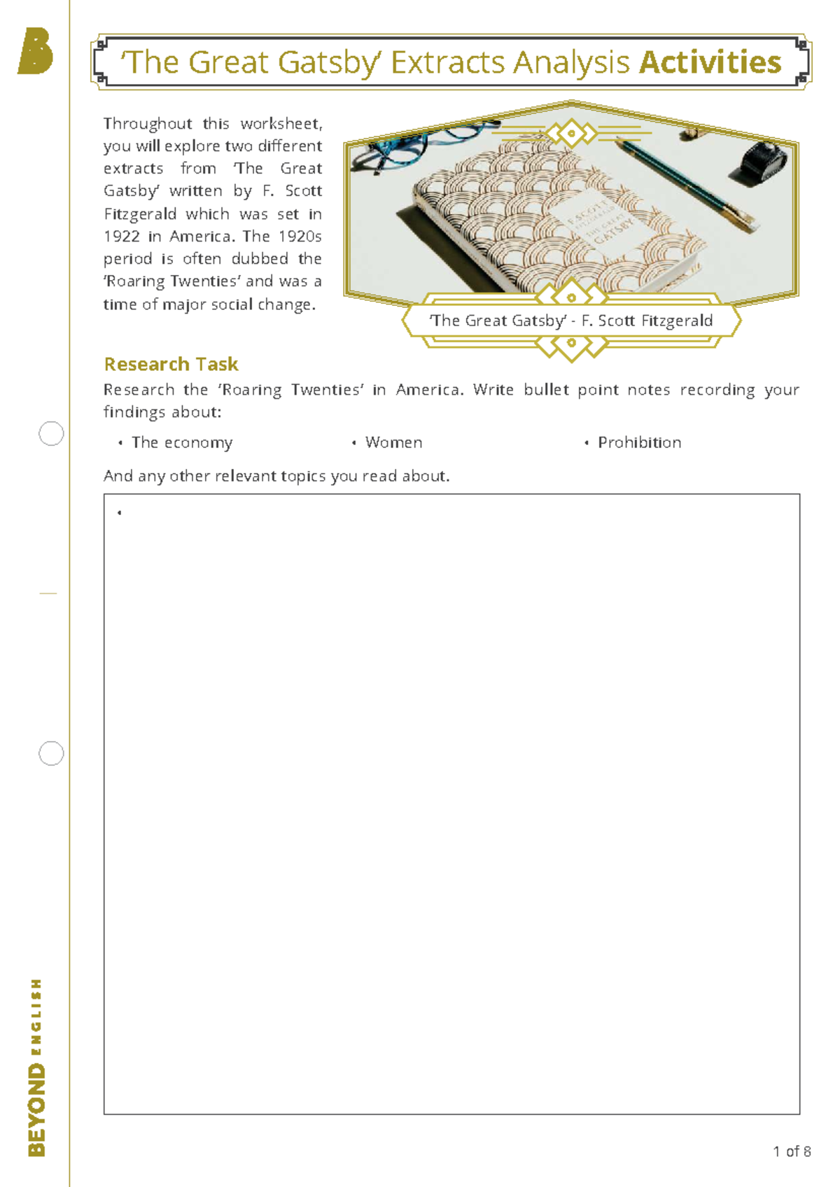 The Great Gatsby (ENG 101) Extracts Analysis Activities - Studocu