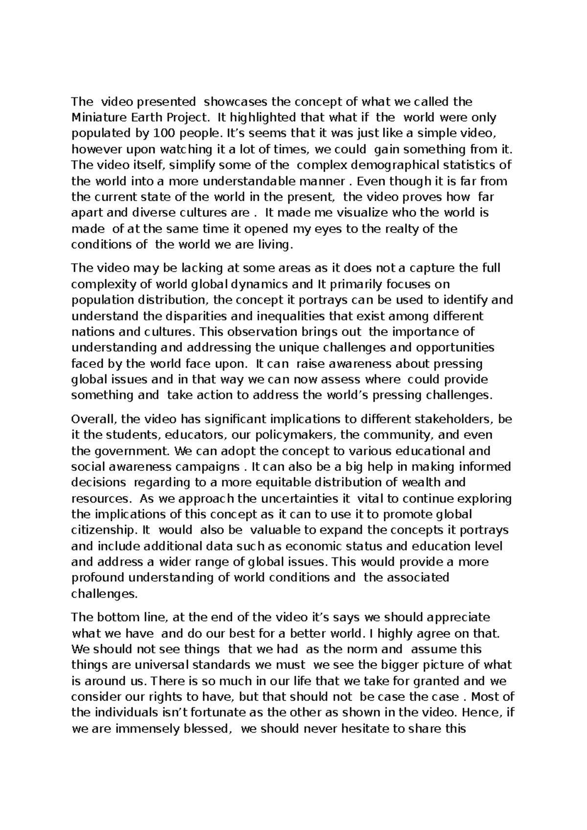 Miniature Earth Project Insights: A Reaction Paper Analysis - Studocu
