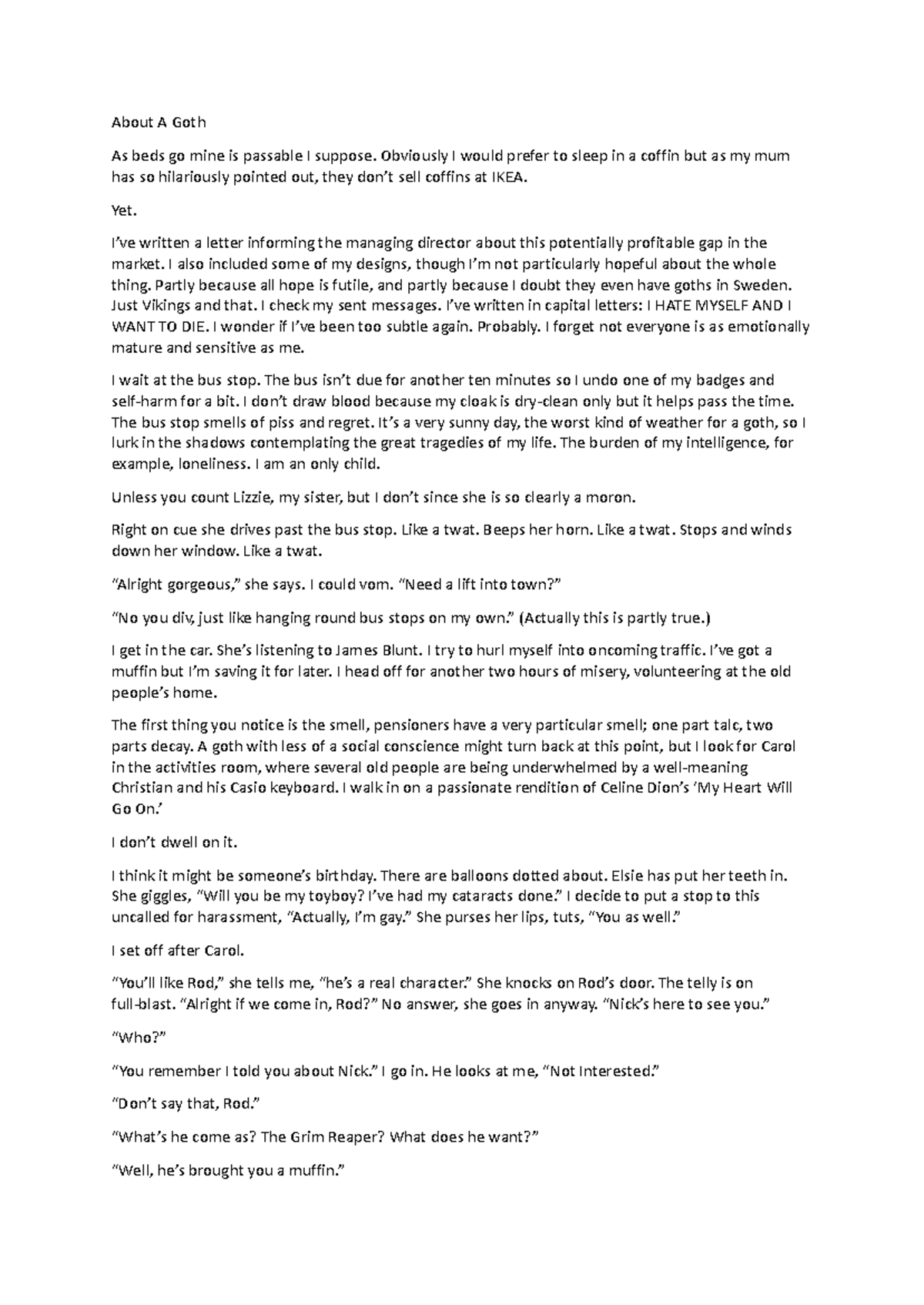 Year 12 Monologue Idea: Dark Reflections of a Goth Experience - Studocu