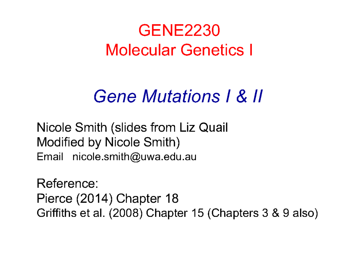 Gene Mutations I & II - Lecture Notes for GENE2230 - Studocu
