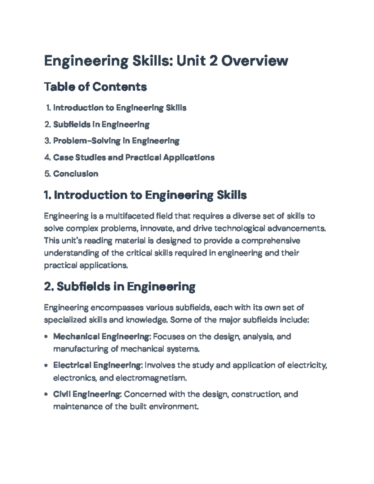 Engineering Skills Overview: Subfields, Problem-Solving & Applications (EEESK1A) - Studocu