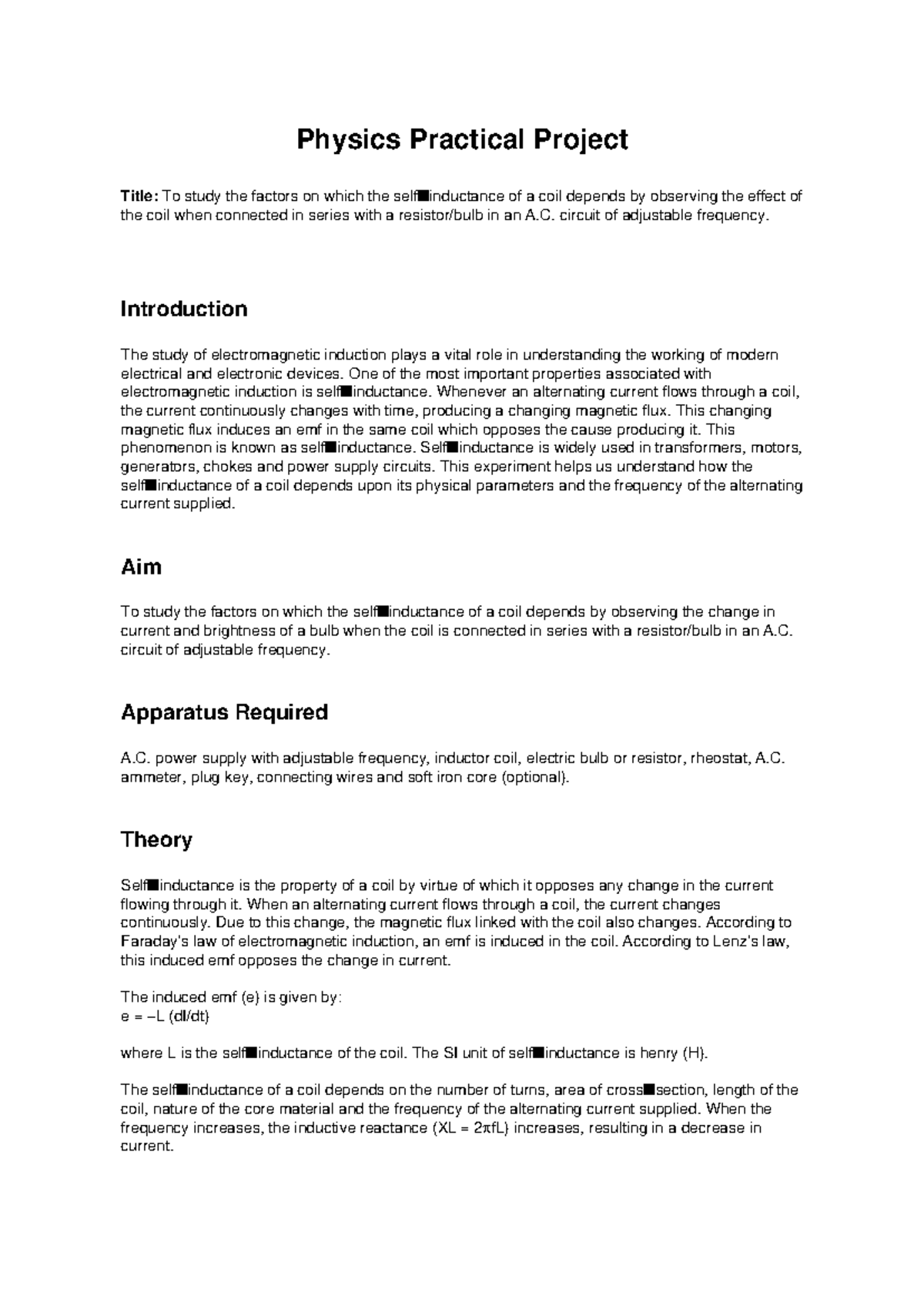 Physics Project: Factors Affecting Coil Inductance in A.C. Circuits ...
