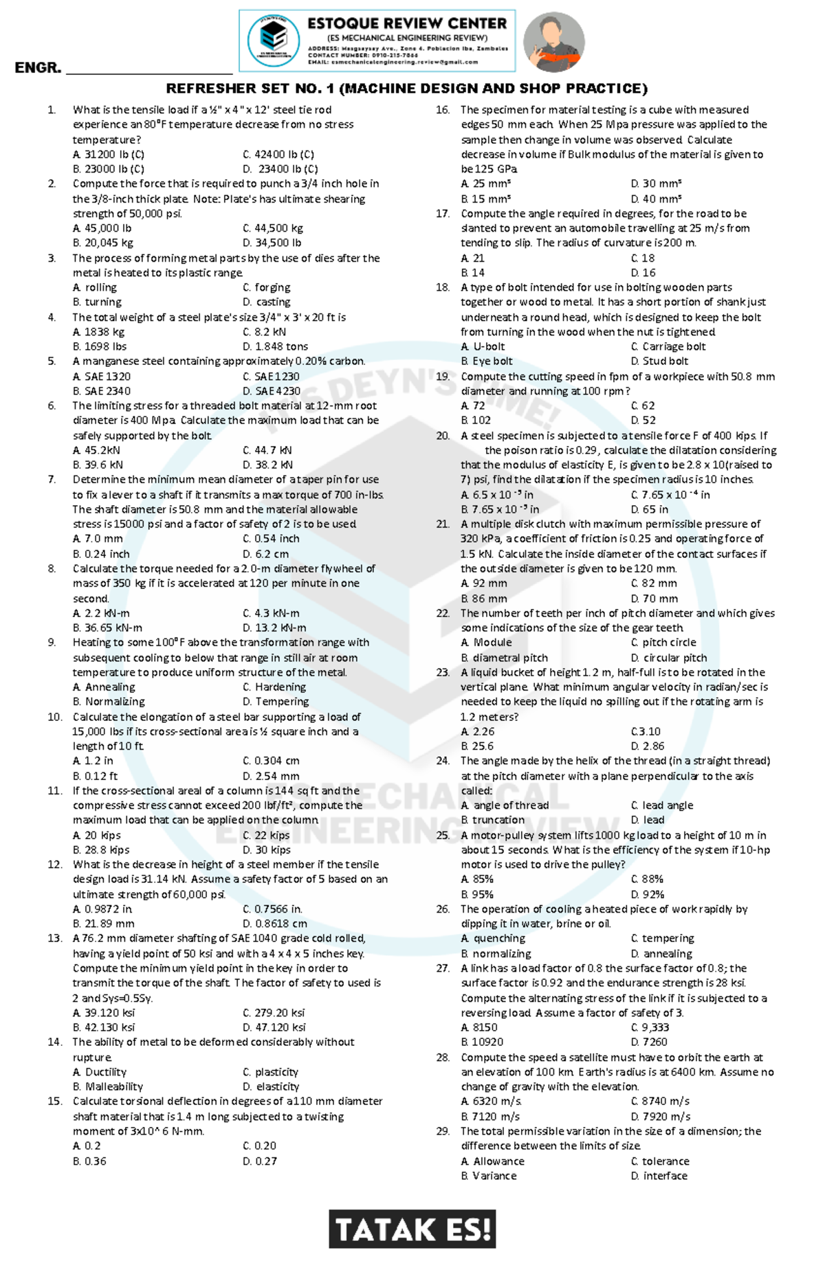 Refresher 1 (MDSP) - Material Mechanics Concepts and Calculations - Studocu