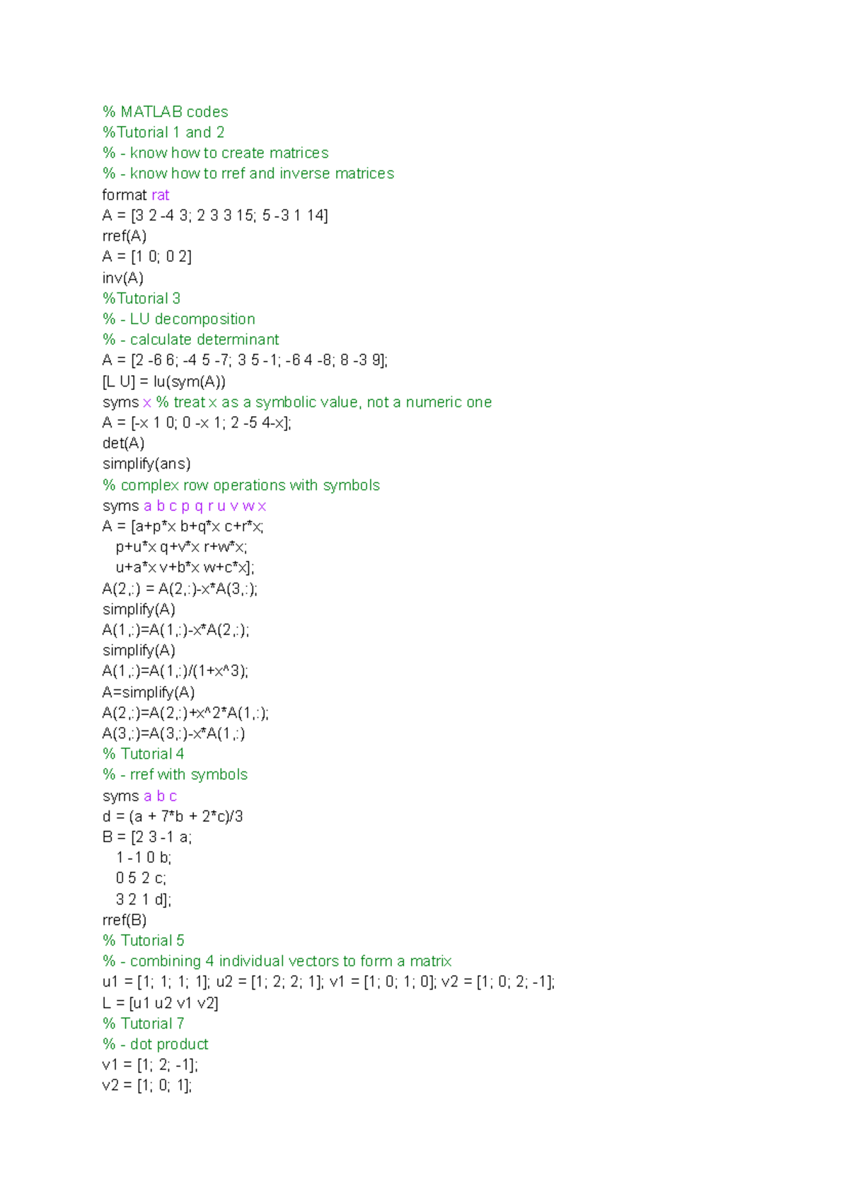 Consolidadtion of Important Matlab Codes - % MATLAB codes %Tutorial 1 ...