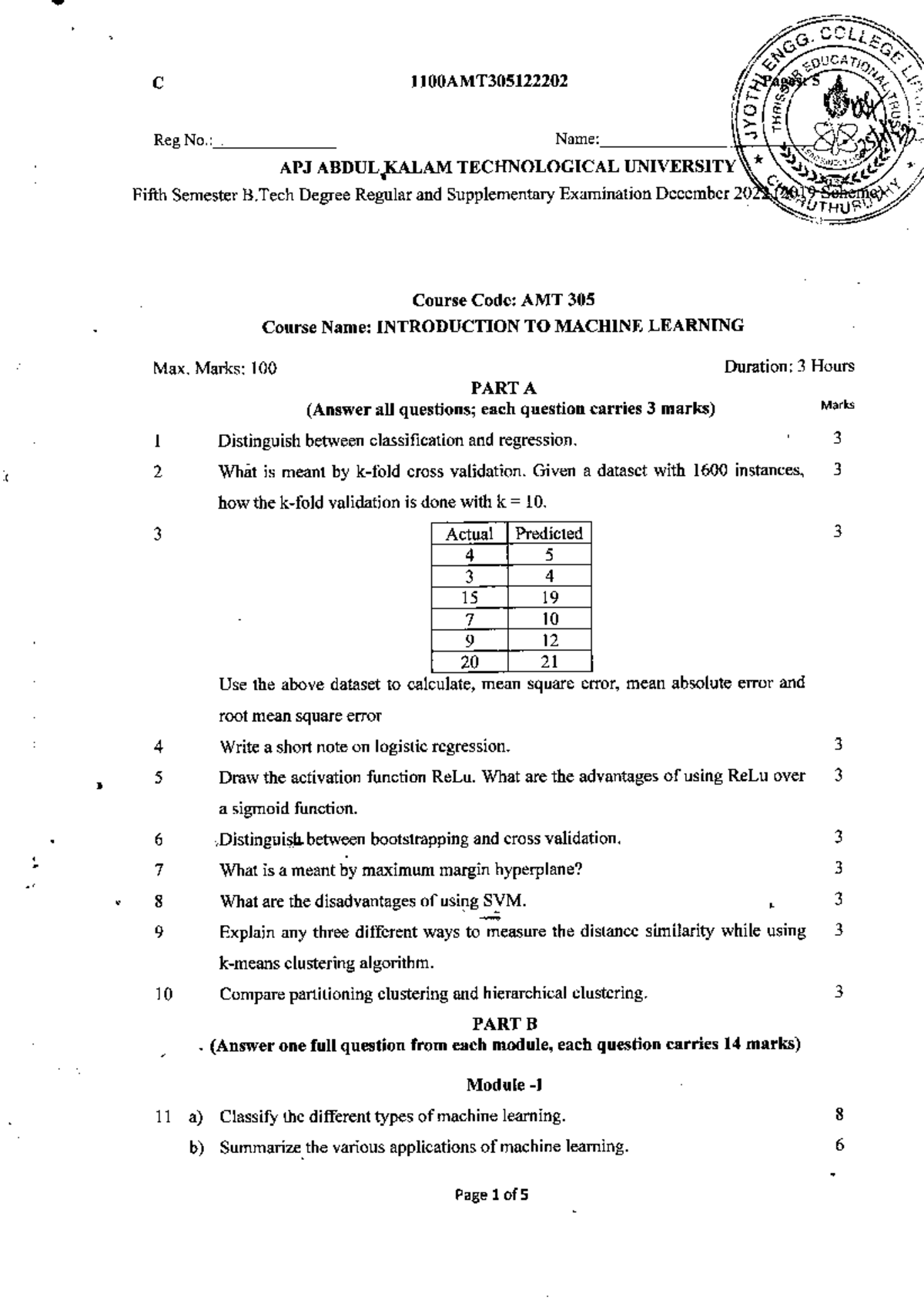 AMT 305: Machine Learning - December 2022 Exam Question Paper - Studocu