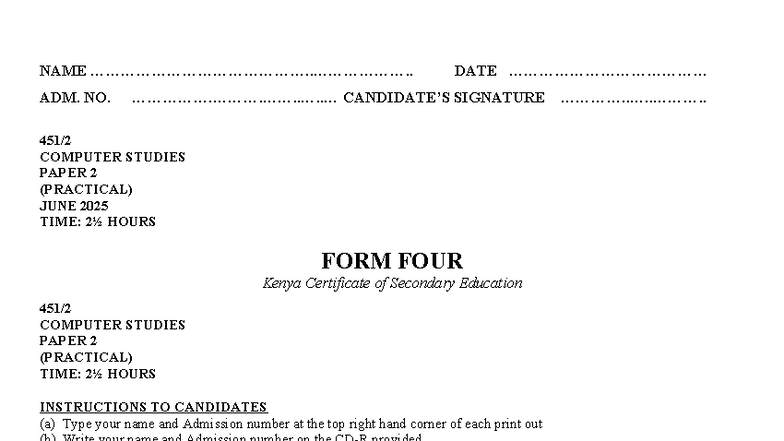 451 PP2 Computer Studies Paper 2 (Practical) June 2025 - Studocu