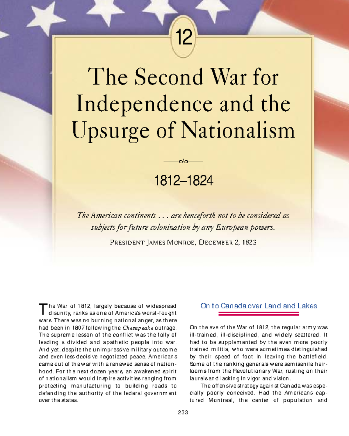 Chapter 12-13: The Second War for Independence and Nationalism in ...