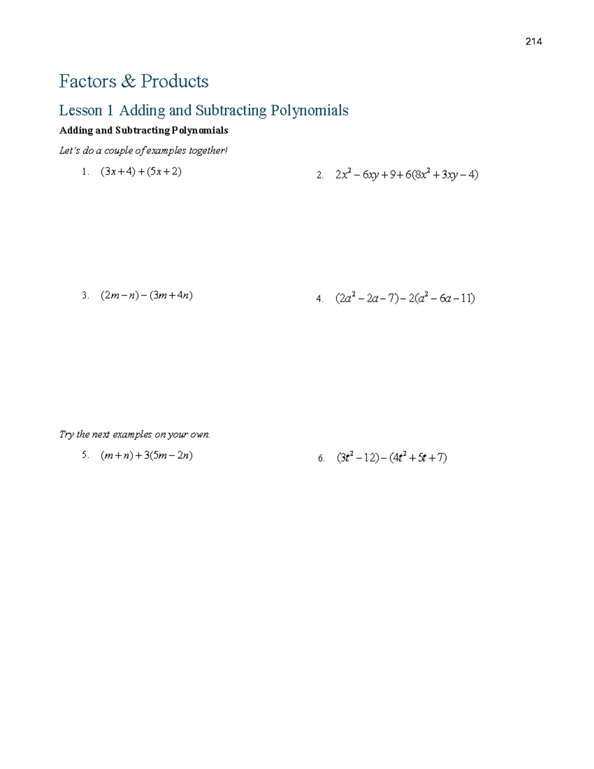 Math 10C Lesson Notes: Adding, Subtracting, and Multiplying Polynomials ...