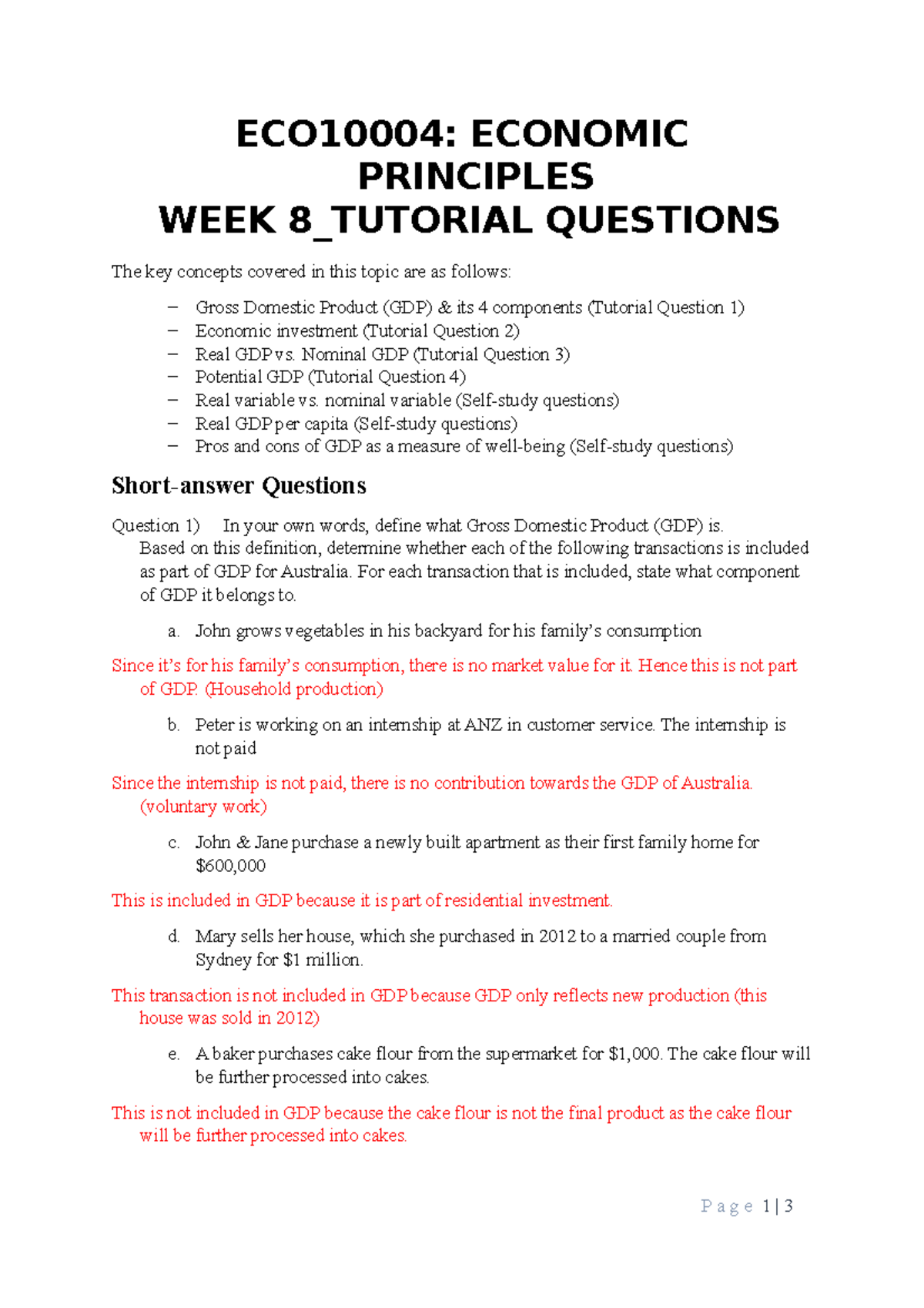 Week 8 Tutorial Questions - ECO10004: ECONOMIC PRINCIPLES WEEK 8 ...