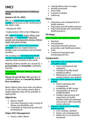 IMCI Chart Forms (CHN) - MANAGEMENT OF THE SICK CHILD AGED 2 MONTHS UP ...