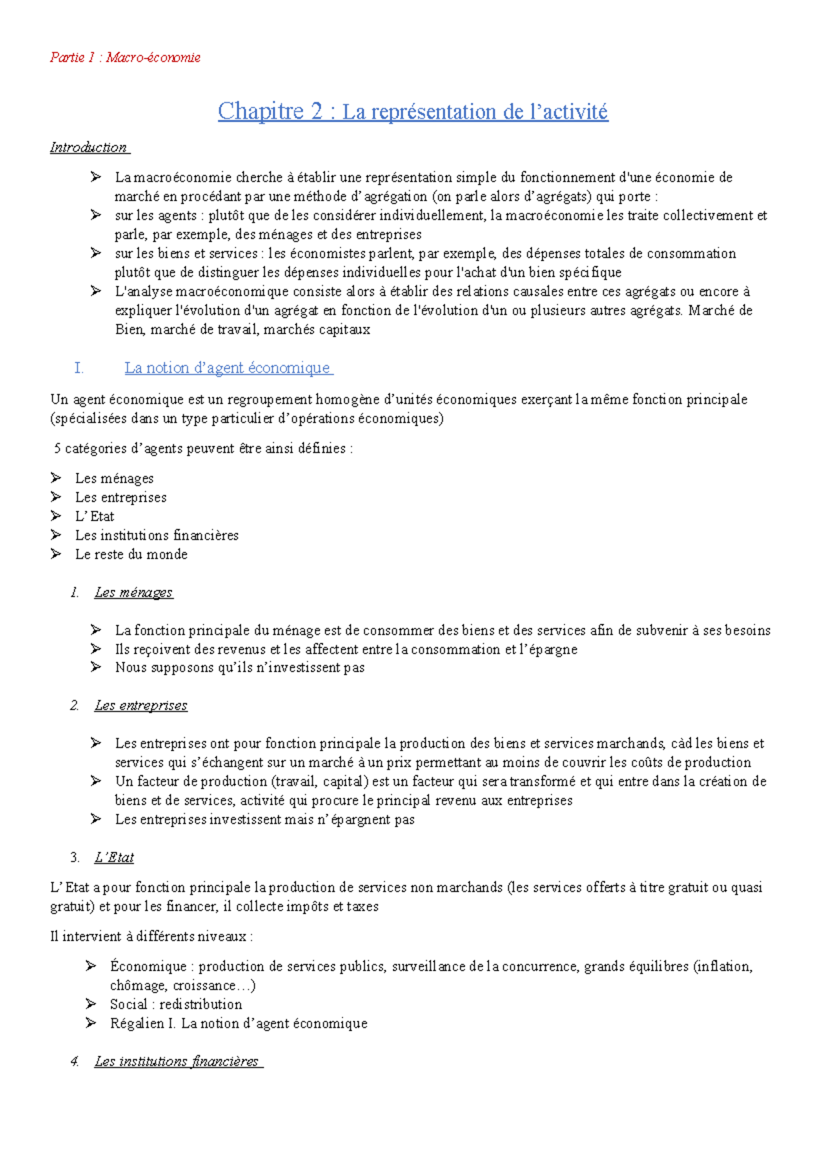 Macroeconomie S1 Chapitre 2 : Agents Économiques et Produit Agrégé ...