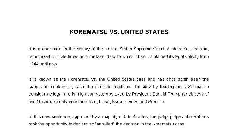 KOREMATSU VS. USA - A Historical Analysis of Supreme Court Mistakes ...
