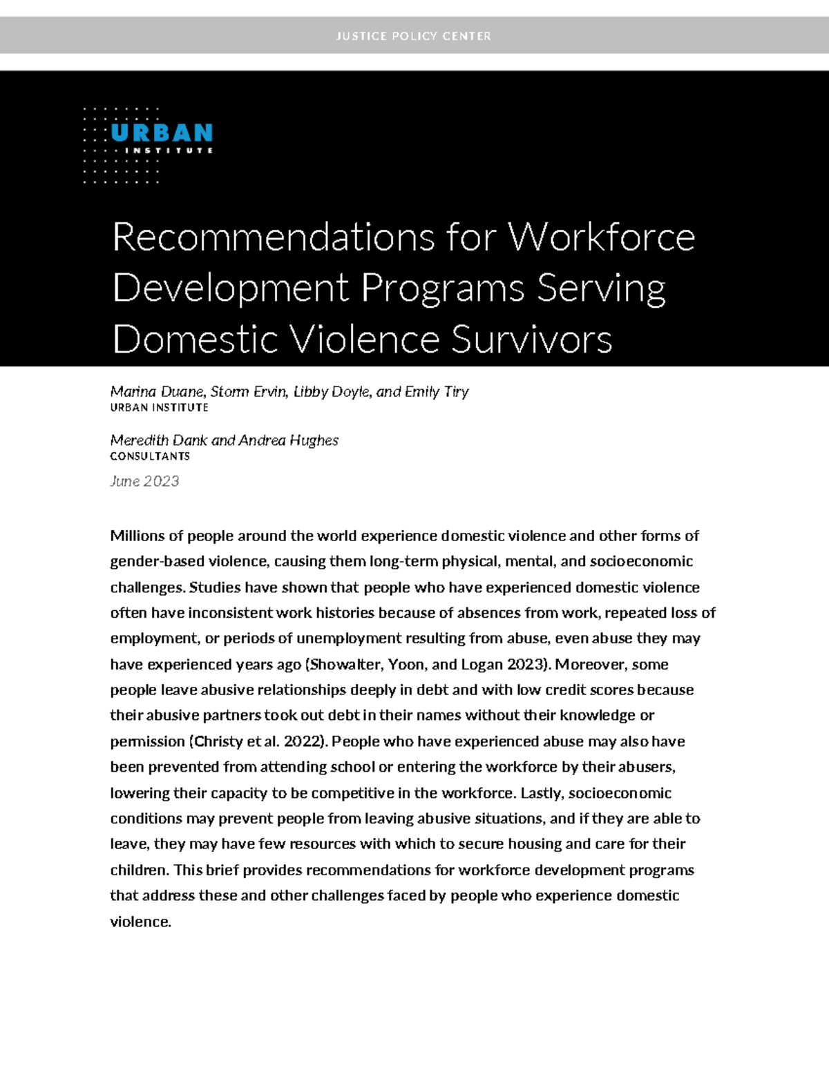 Recommendations for Workforce Development Programs for DV Survivors ...
