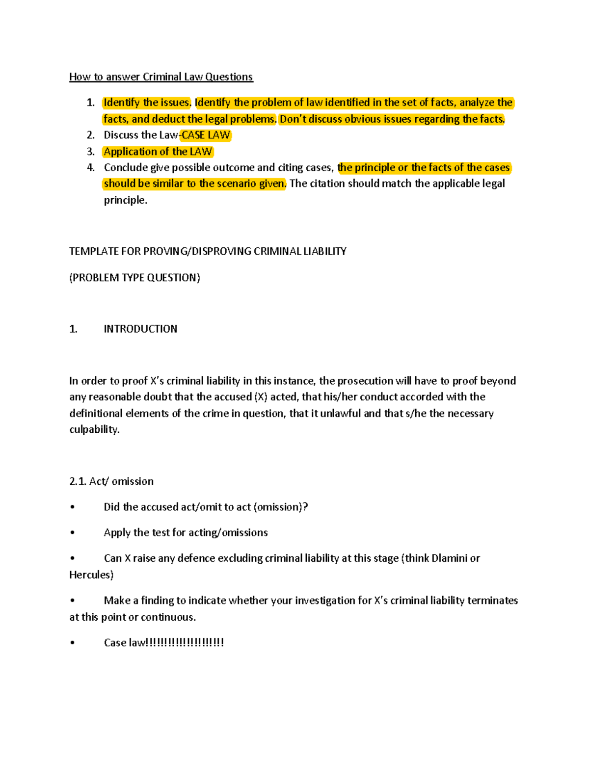 How to answer Criminal Law Questions - Identify the issues. Identify ...