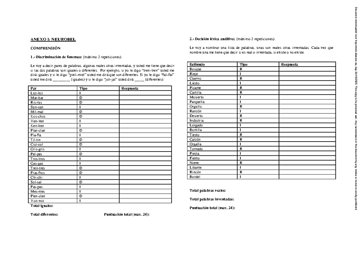 Neurobel - Test intervención en adultos. - ANEXO I: NEUROBEL ...