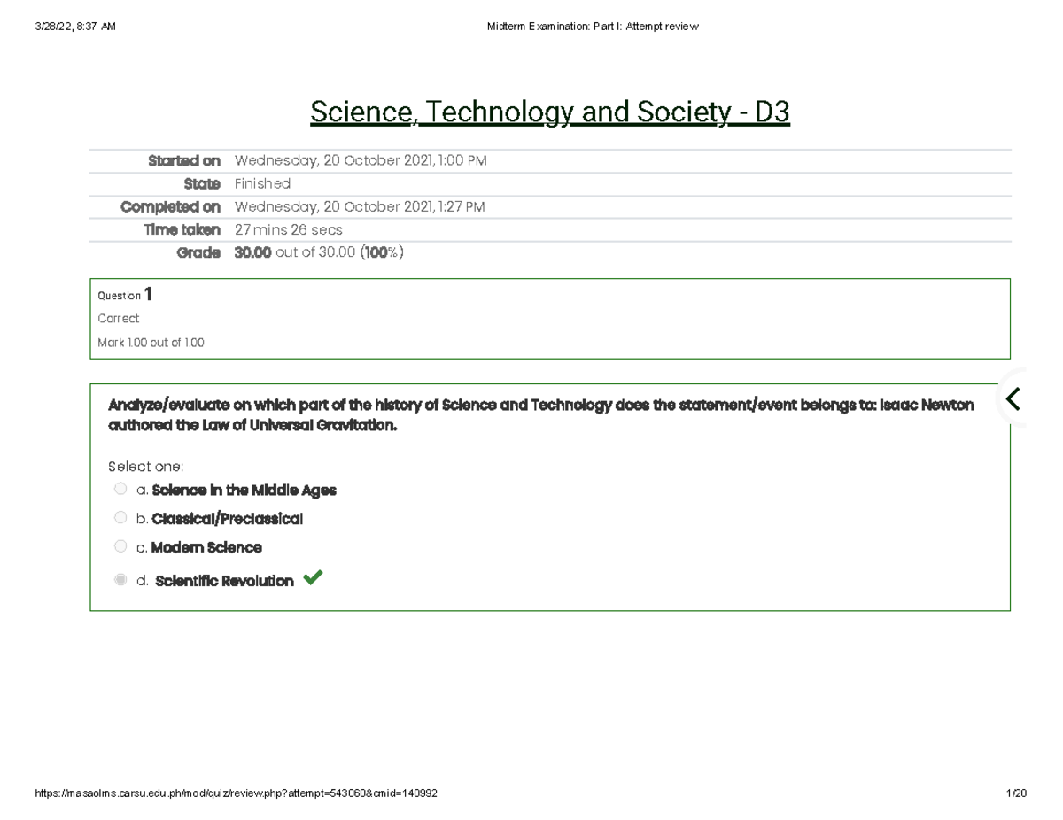 STS-Midterm-Examination-Part-I-Review-Results-Analysis - Studocu