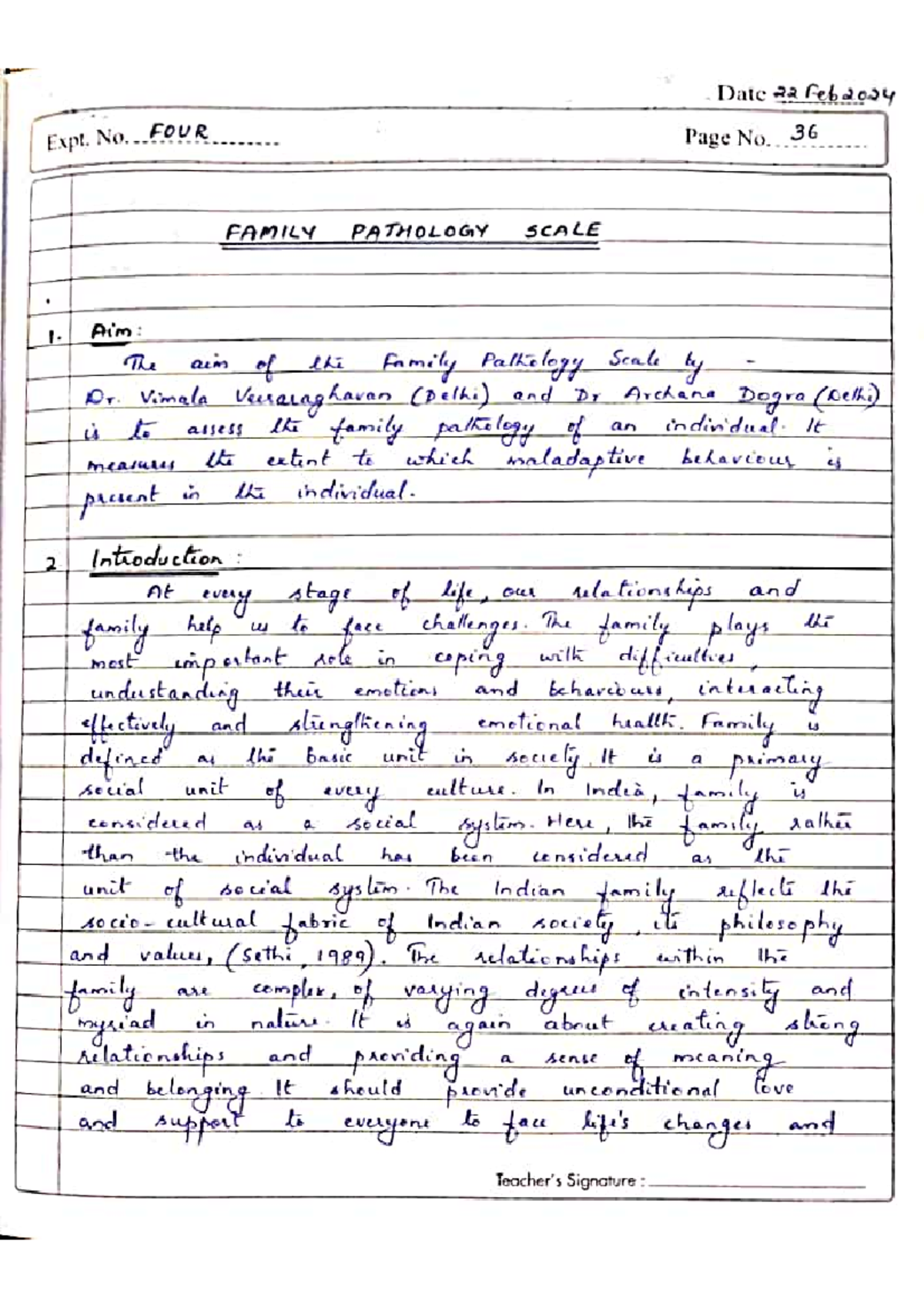 Family Pathology Scale - Assessment and Findings (Expt. No. FOUR) - Studocu