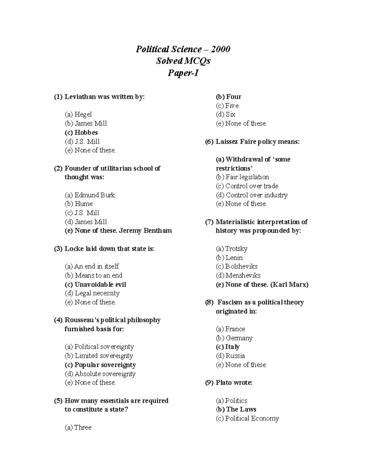 MCQ Political Science for CSS Past Papers - Political Science – 2000 ...