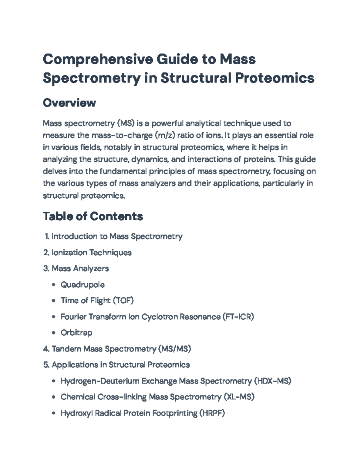 Comprehensive Overview of Mass Spectrometry in Structural Proteomics ...