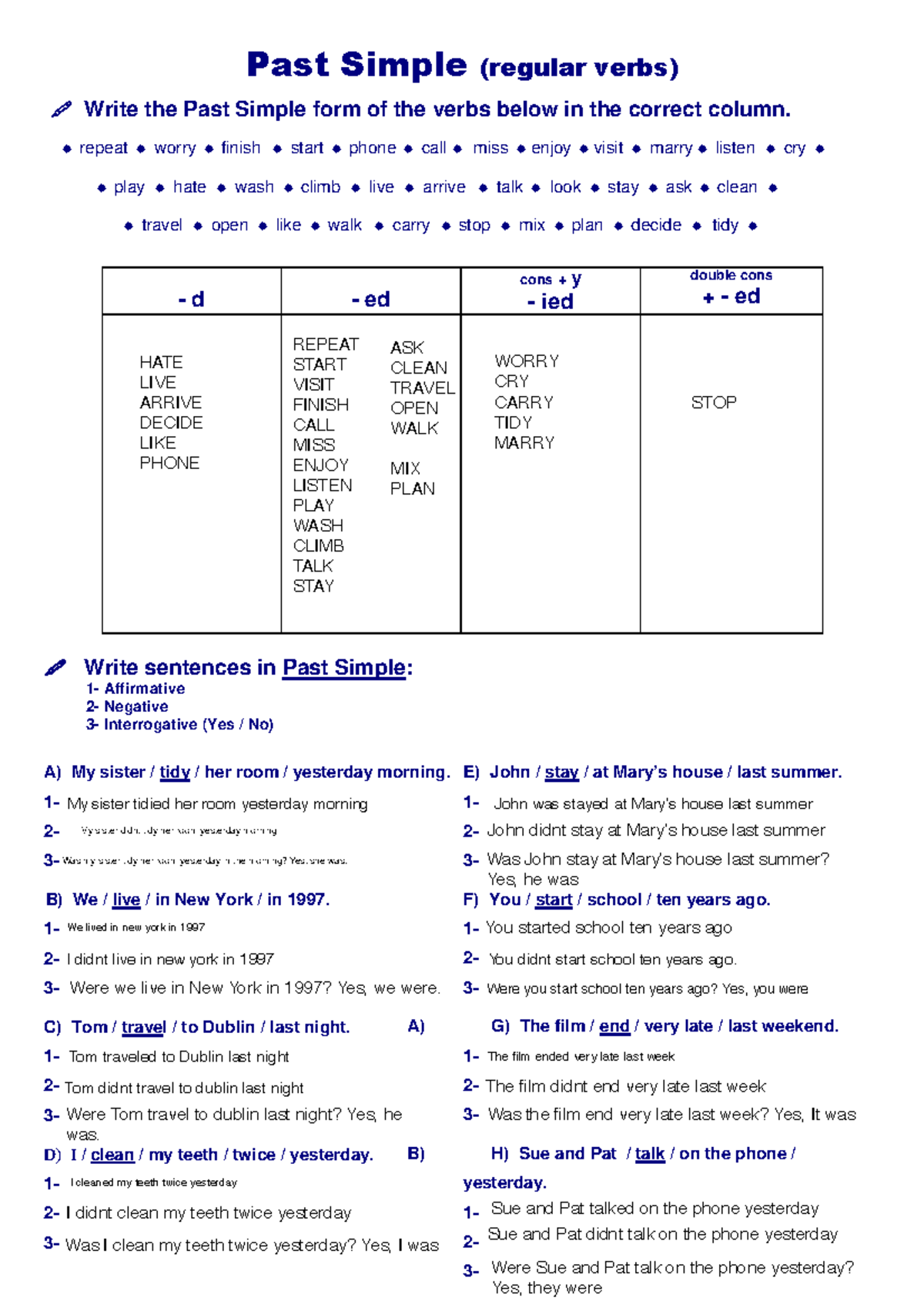 Past Simple (Regular & Irregular Verbs) - Practice Exercises - Studocu
