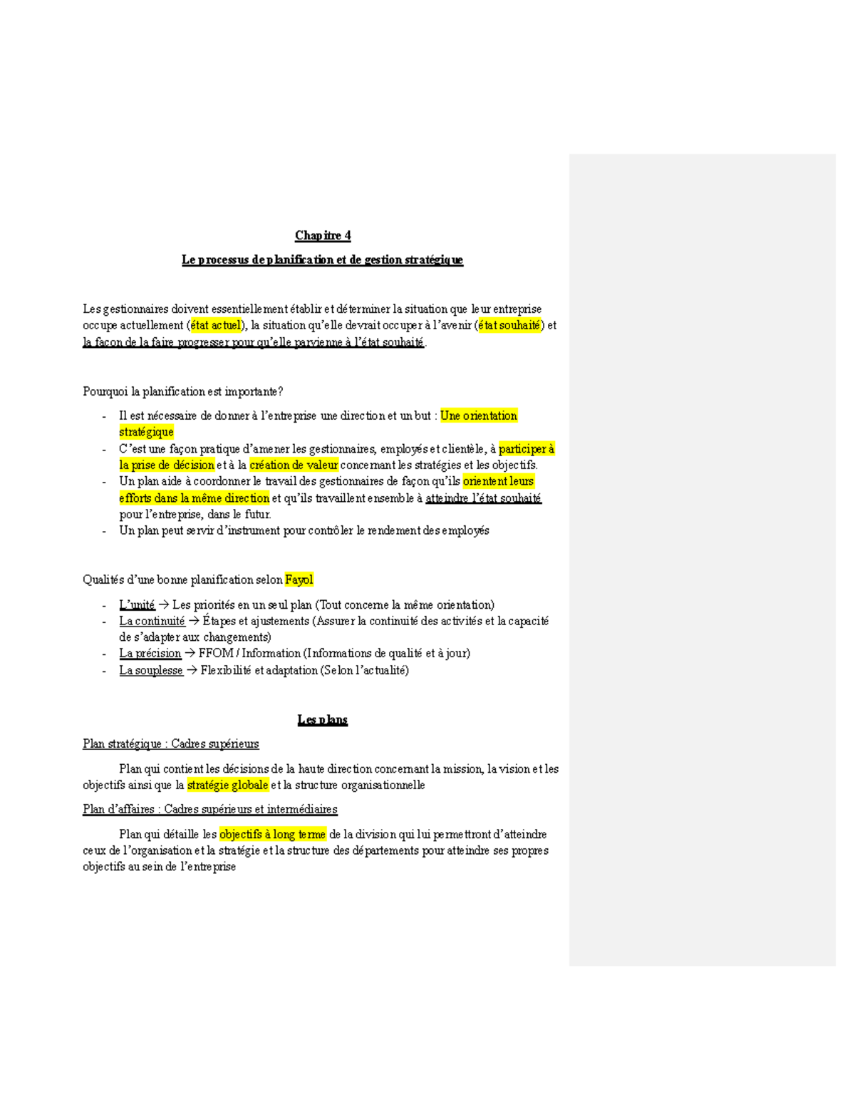 Notes de cours chapitre 4 à 11 - Chapitre 4 Le processus de ...