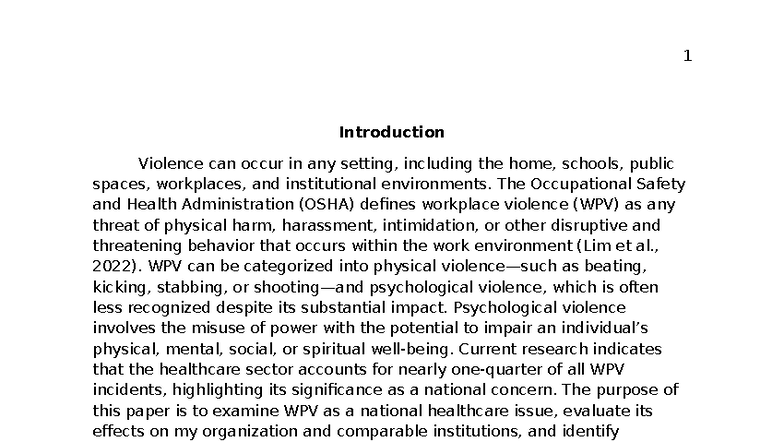 Week 2 Assignment: Analyzing Workplace Violence in Healthcare - Studocu
