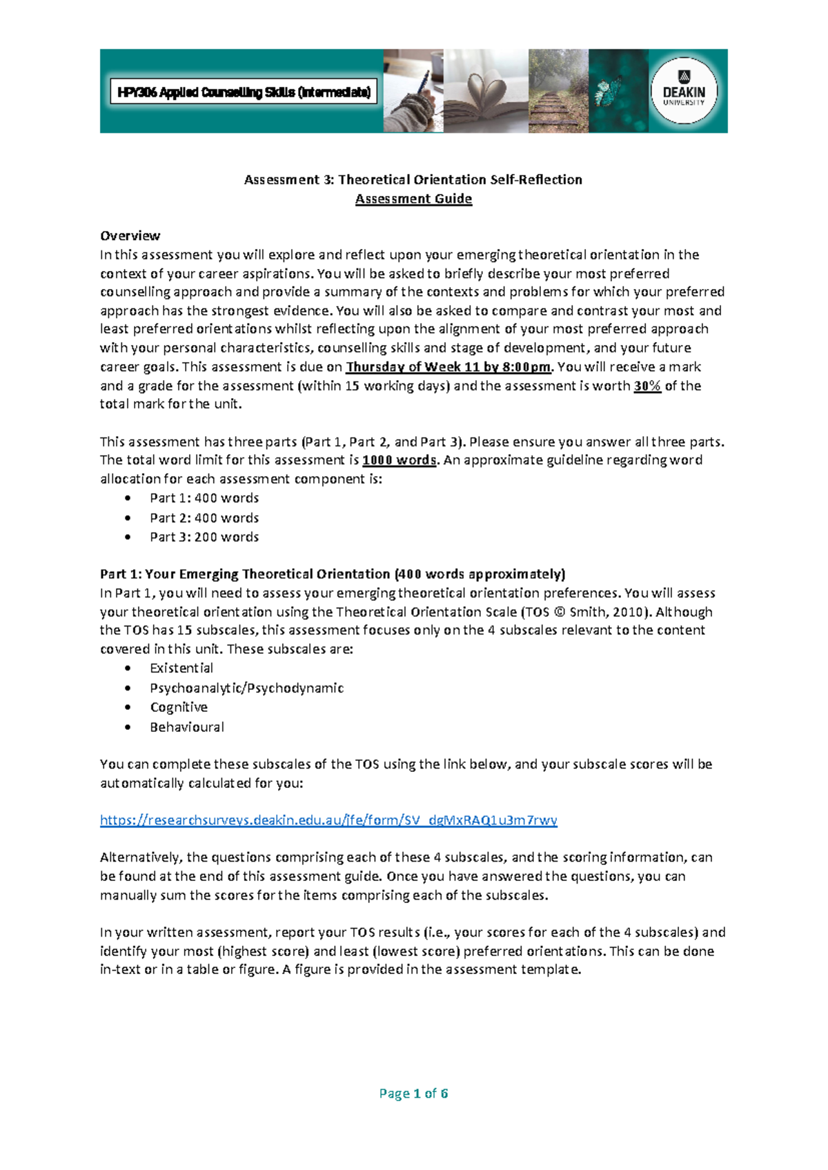 Assessment 3: Theoretical Orientation Self-Reflection Guide - Studocu