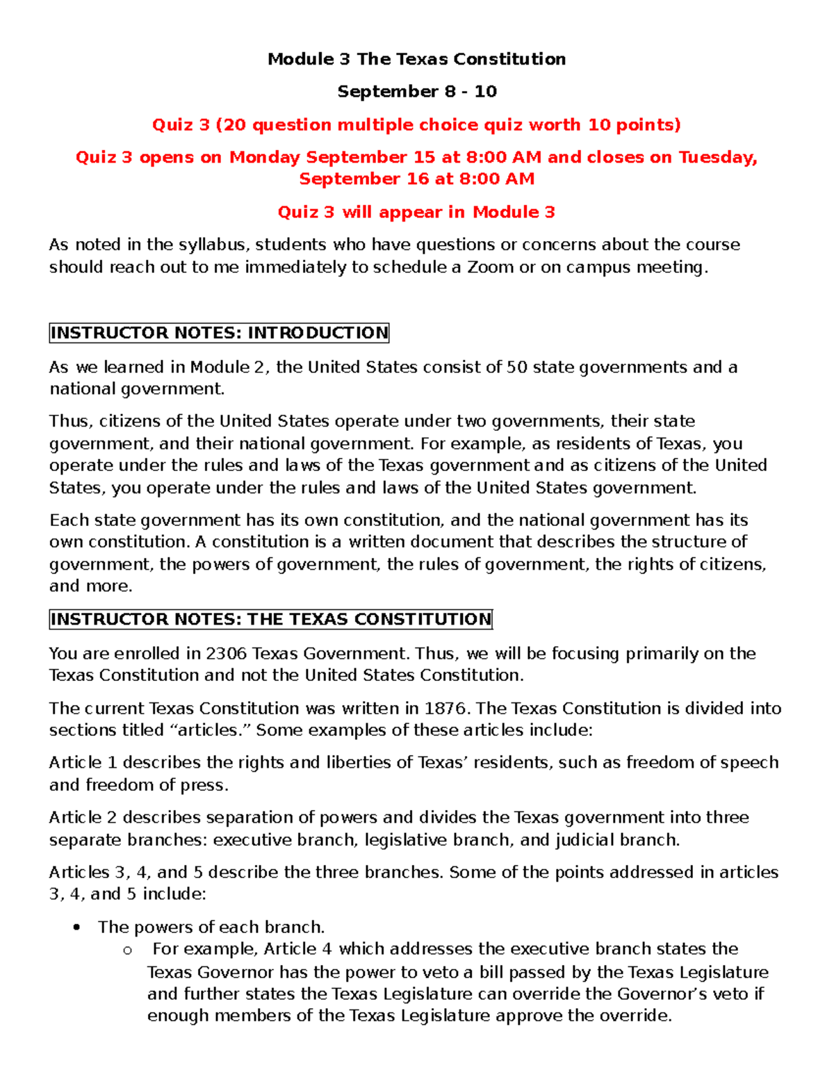 Texas Government: Quiz 3 on the Texas Constitution (2306) - Studocu