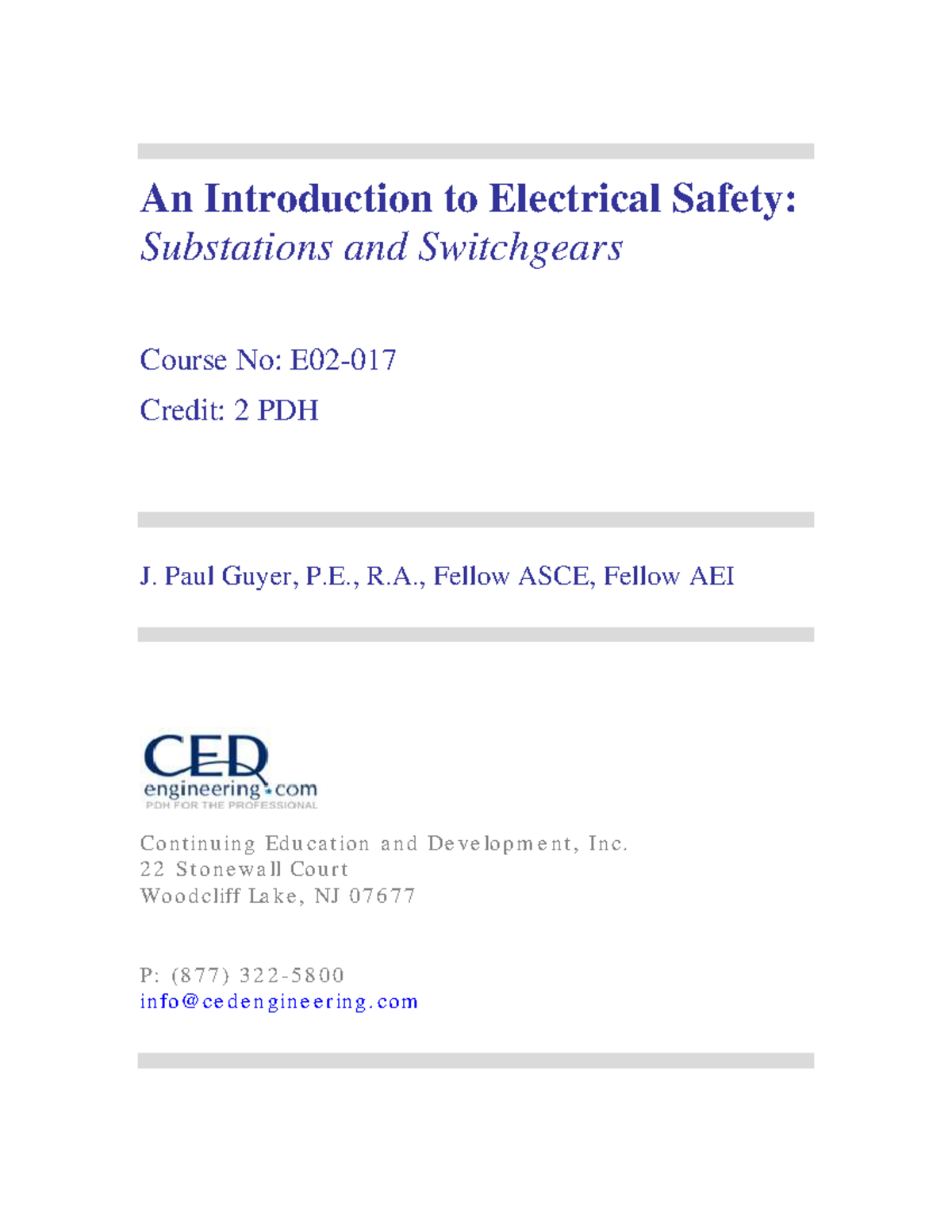 Introduction to Electrical Safety: Substations & Switchgears (Course No ...
