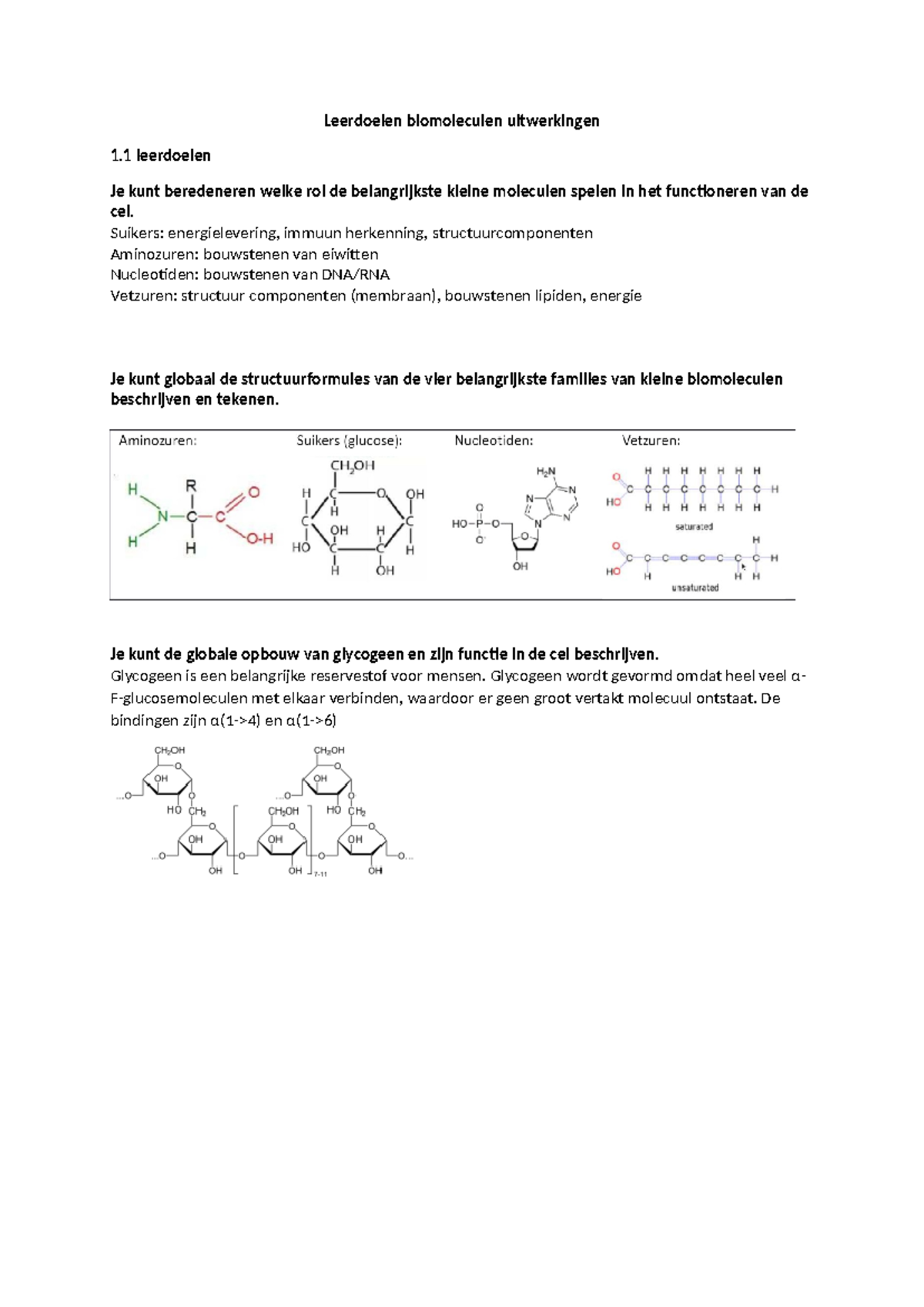 Leerdoelen Biomoleculen: Structuur en Functies - Biochemie 101 ...