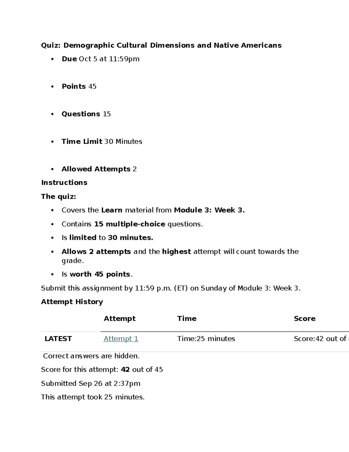 Quiz: Demographic Cultural Dimensions & Native Americans (45 pts) - Studocu