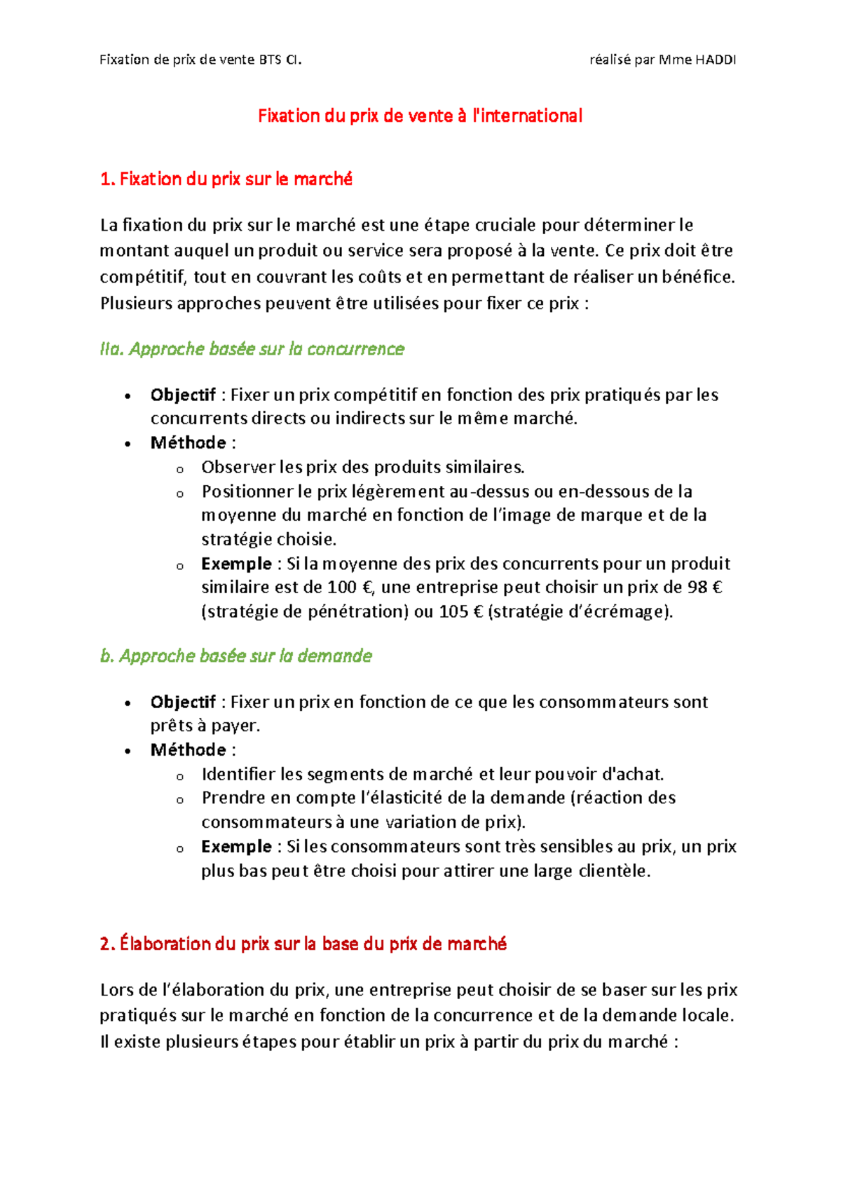 Fixation de Prix de Vente - BTS CI - Analyse et Stratégies - Studocu