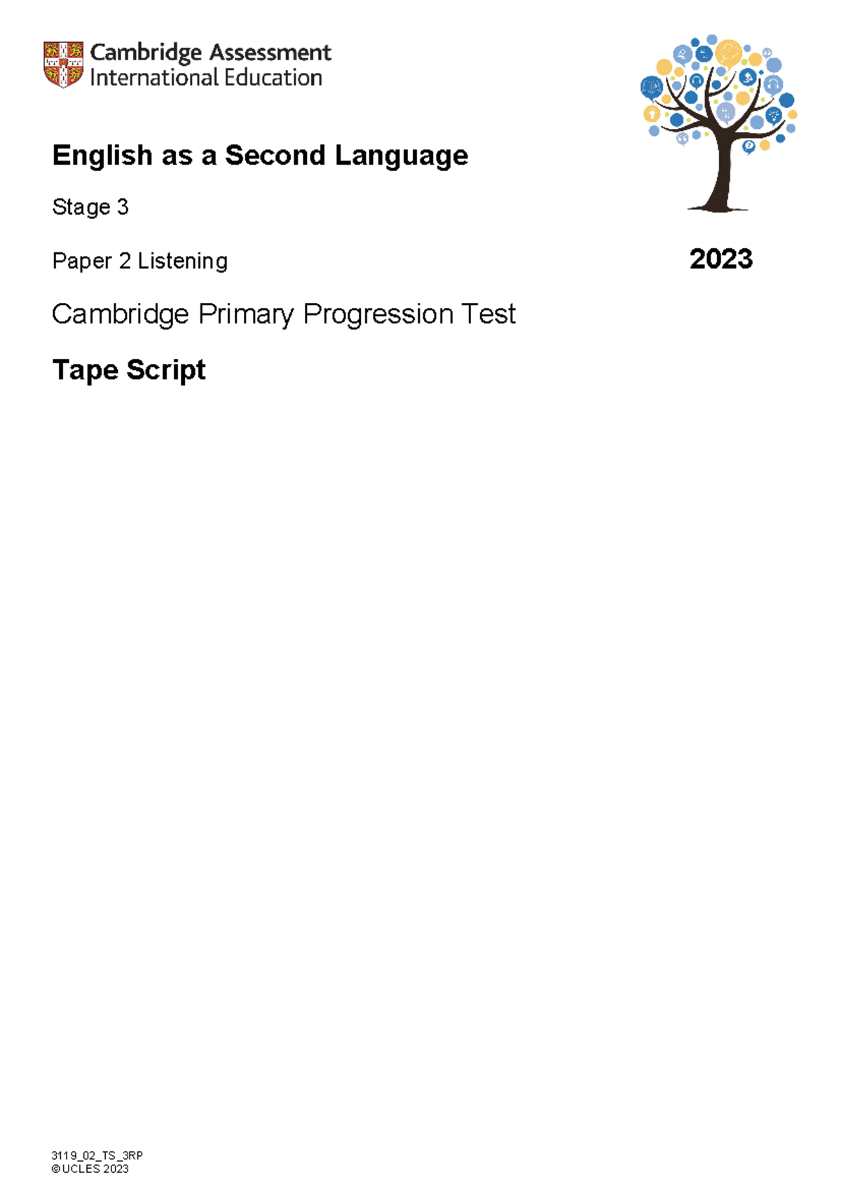 GE3.2023 - ESL Stage 3 Listening Progression Test Worksheet - Studocu