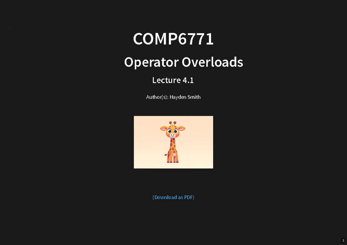 Operator Overload Comp 🫐 Operator Overloads Lecture 4 Author S Hayden Smith Download As