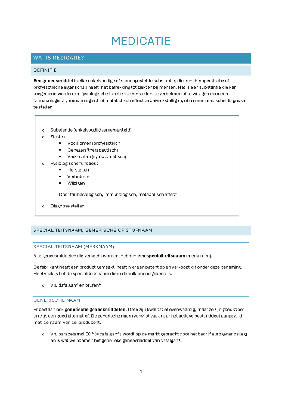 Medicatie Samenvatting: Definitie, Indeling en Farmacologie - Studocu