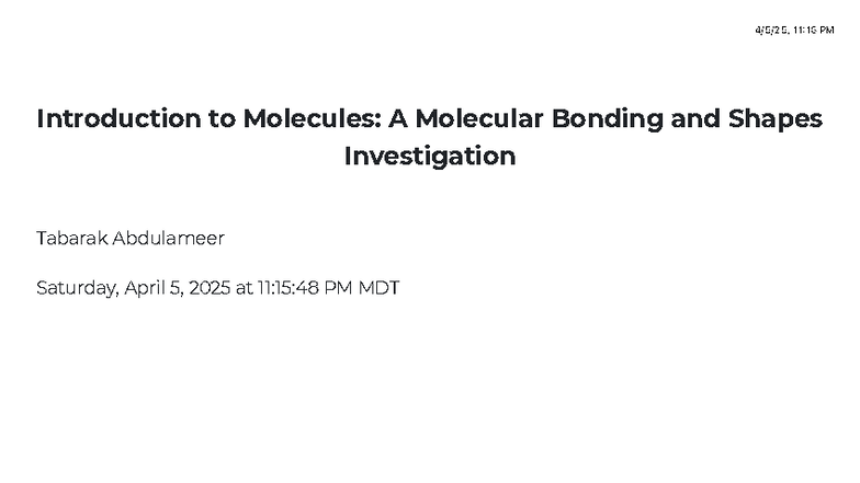 Lab 8: Molecular Bonding & Shapes Investigation (CHEM 101) - Studocu