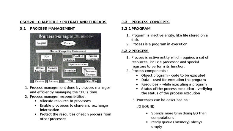 CSC520: Chapter 3 - Process and Thread Management Concepts - Studocu