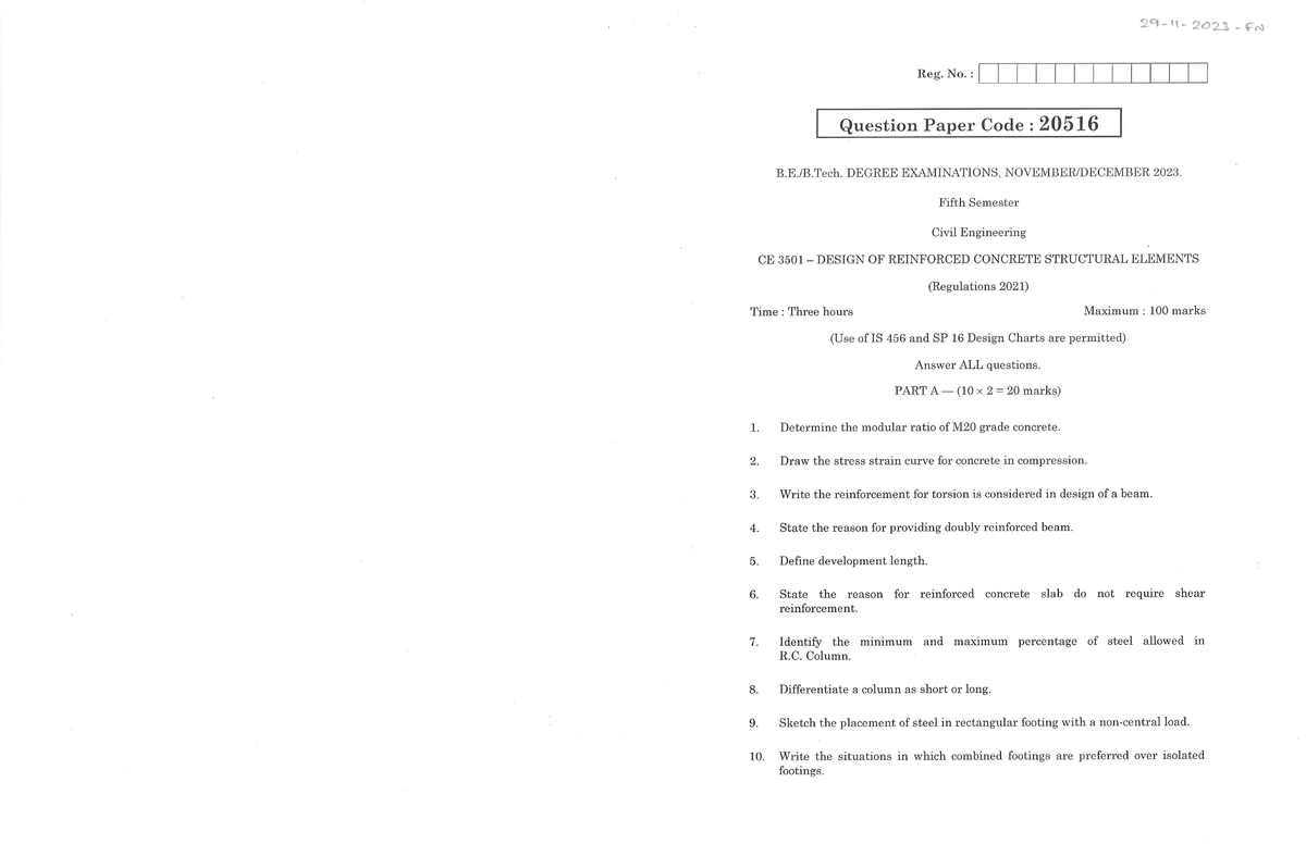 CE3501 - Design of Reinforced Concrete Structural Elements R2021 - 2023 ...