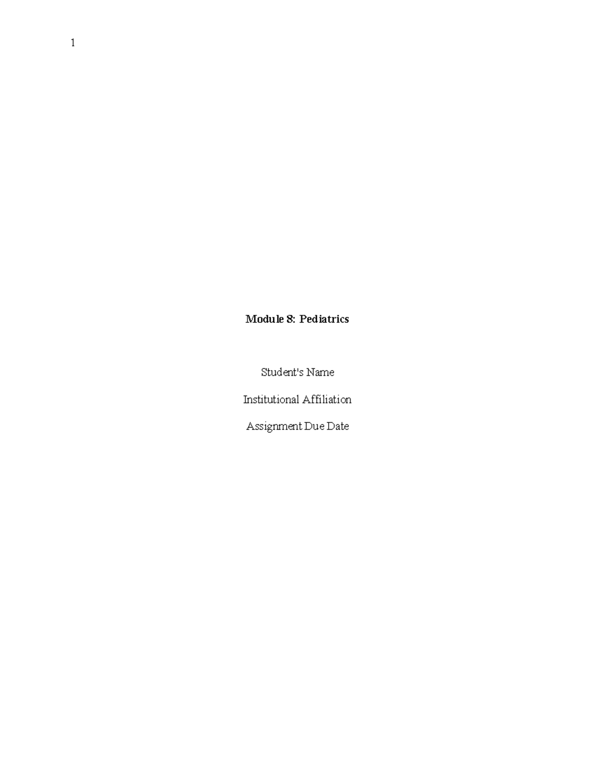 Pediatrics Module 8 - Assignment on Acute Conditions and Anemia - Studocu