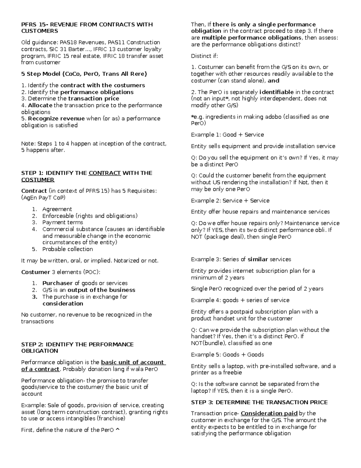 PFRS 15: 5-Step Model for Revenue Recognition from Contracts - Studocu