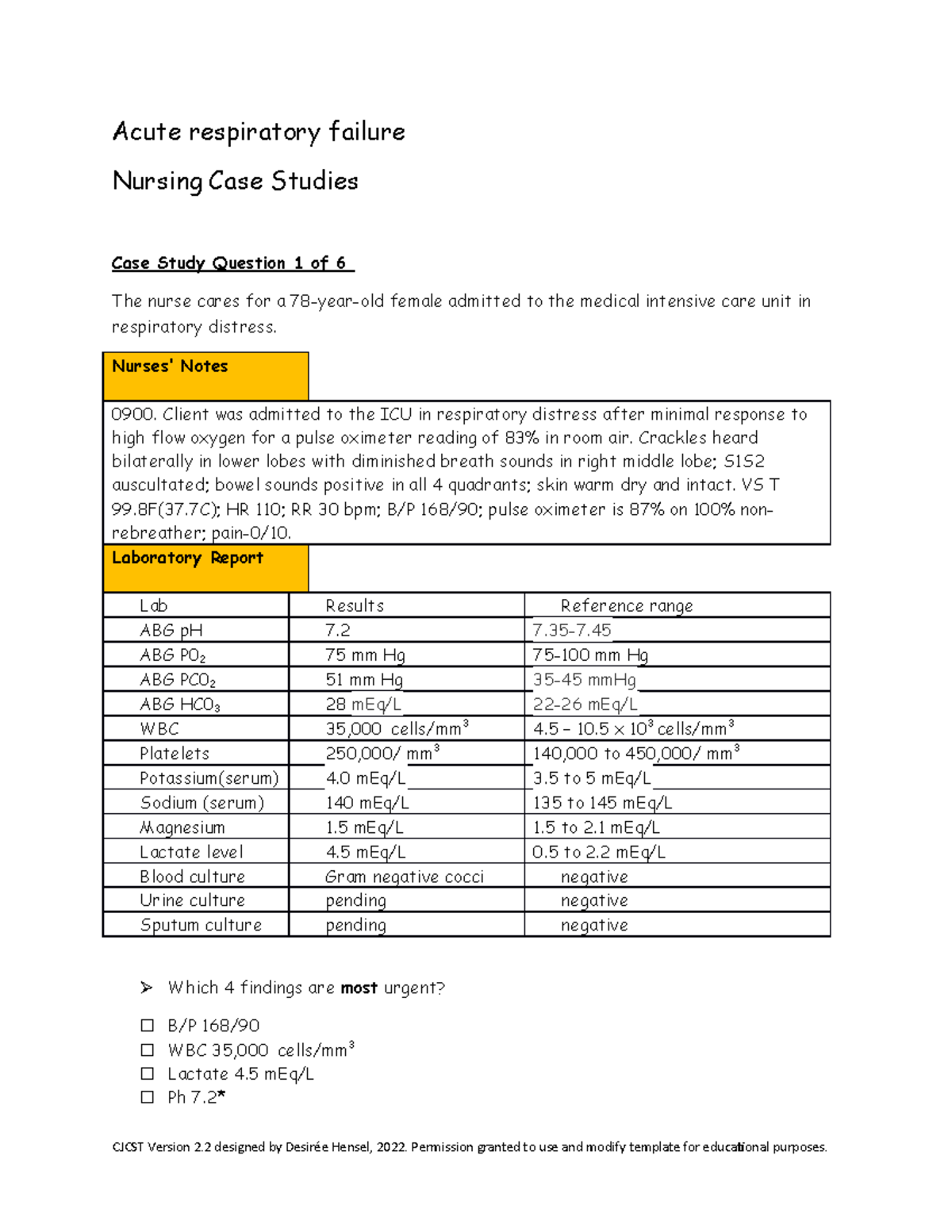 Case Study: Acute Respiratory Distress in a 78-Year-Old Patient (NRSG ...