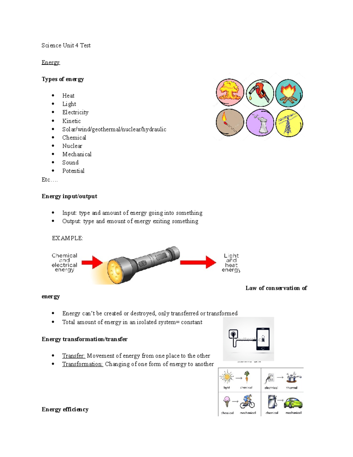 Science Unit 4 Test - Lecture notes unit 4 - Science Unit 4 Test Energy ...