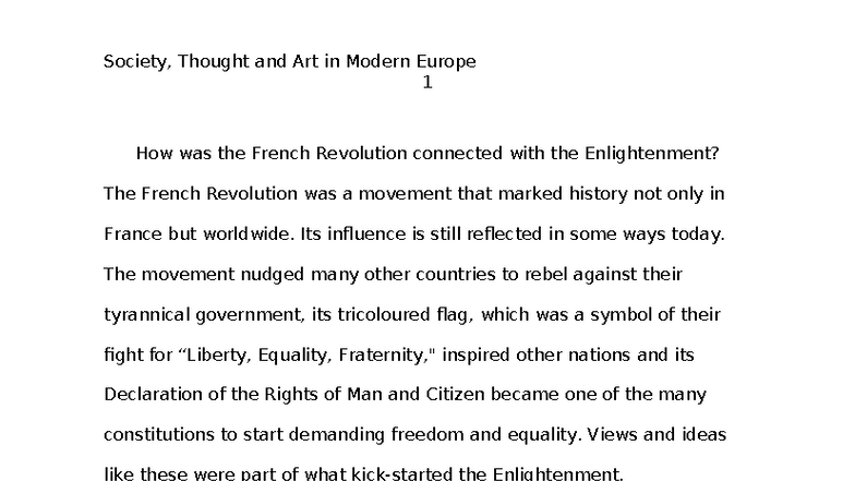 Society, Thought and Art in Modern Europe: The Enlightenment & French ...