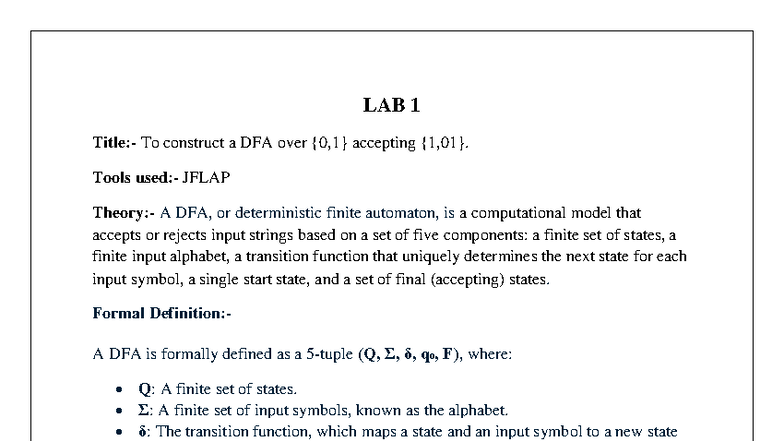 LAB Practical File: DFA, NFA, and Automata Concepts (4th Sem) - Studocu