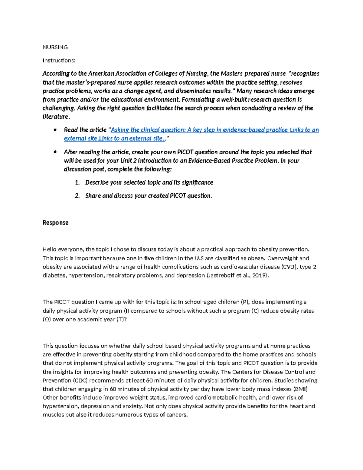 Nursing 2 - Discussion - NURSING Instructions: According to the ...
